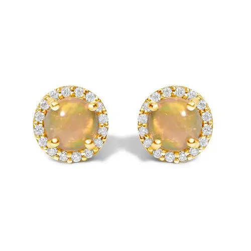 HAUS OF BRILLIANCE 10k Gold Gemstone And Diamond Halo Stud Earrings - Yellow | Multi Opal